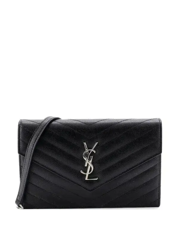 Saint Laurent Classic Monogram Wallet On Chain Matelasse Chevron Leather Small Crossbody Bag - Black