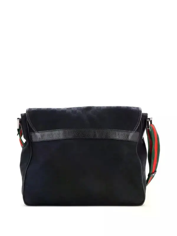 Gucci Web Strap Flap Messenger Gg Canvas Medium Crossbody Bag - Black