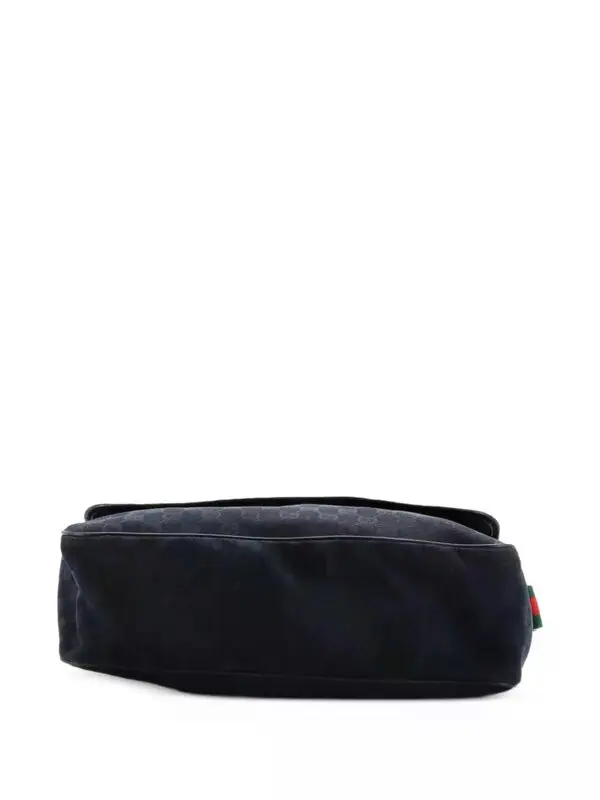 Gucci Web Strap Flap Messenger Gg Canvas Medium Crossbody Bag - Black