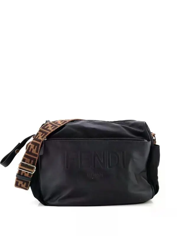 Fendi Logo Diaper Bag Nylon Crossbody Bag - Black