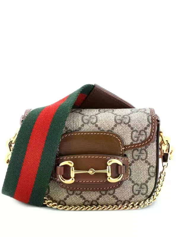 Gucci Horsebit 1955 Flap Wallet With Strap Gg Coated Canvas Crossbody Bag - Brown