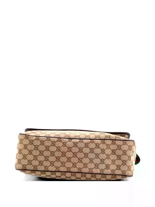 Gucci Web Strap Flap Messenger Gg Canvas Medium Crossbody Bag - Brown