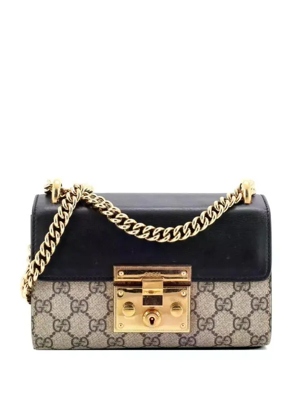 Gucci Padlock Small Shoulder Bag Gg Coated Canvas And Leather - Black