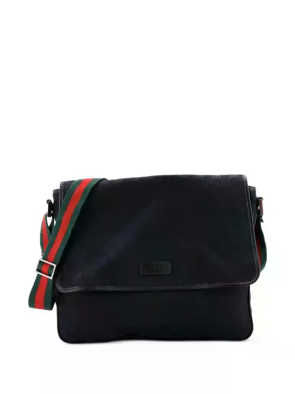 Gucci Web Strap Flap Messenger Gg Canvas Medium - Black