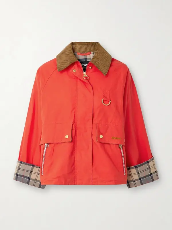Barbour Mackworth Corduroy-trimmed Cropped Cotton Jacket - Red