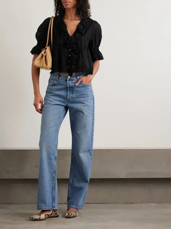 DÔEN Henri Cropped Broderie Anglaise Top - Black