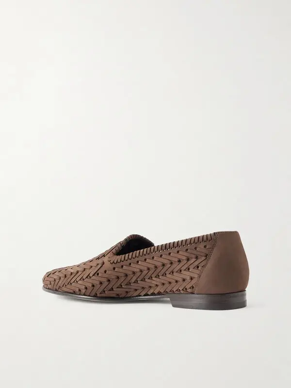 Manolo Blahnik Mario Woven Suede Loafers