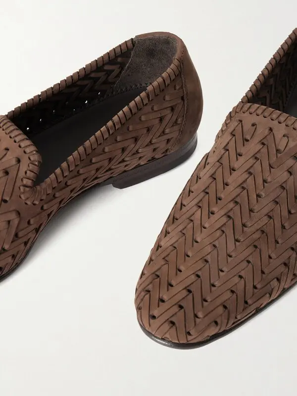 Manolo Blahnik Mario Woven Suede Loafers