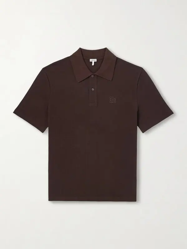 Loewe Slim-fit Logo-embroidered Cotton-piqué Polo Shirt - Brown