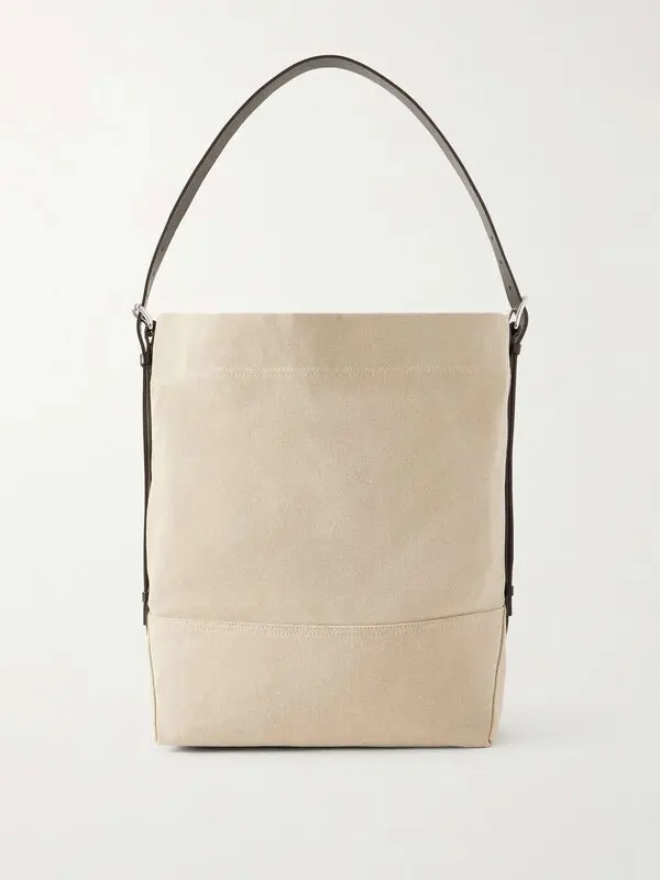 LEMAIRE Leather-trimmed Cotton-canvas Tote Bag - Off-white