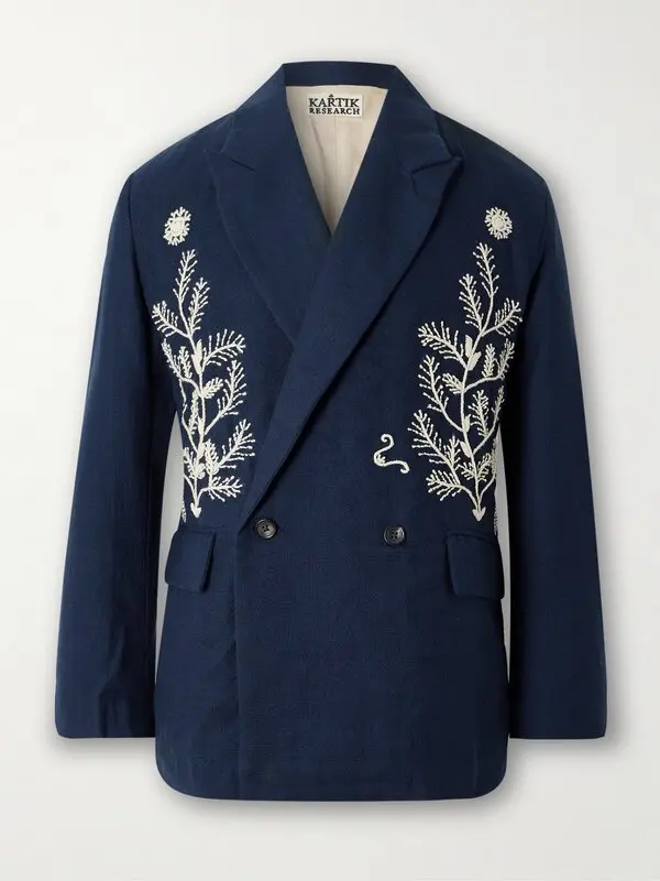 KARTIK RESEARCH Embroidered Wool Suit Jacket - Blue