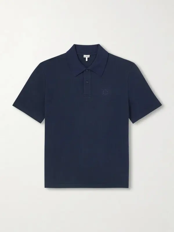 Loewe Slim-fit Logo-embroidered Cotton-piqué Polo Shirt - Blue