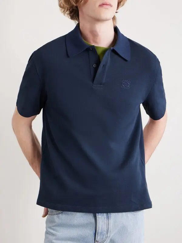 Loewe Slim-fit Logo-embroidered Cotton-piqué Polo Shirt - Blue