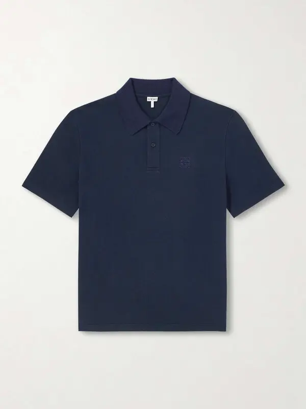 Loewe Slim-fit Logo-embroidered Cotton-piqué Polo Shirt - Navy