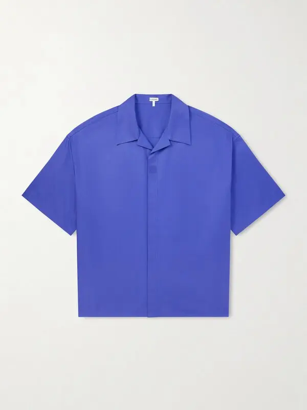 Loewe Camp-collar Logo-embroidered Cotton-twill Shirt