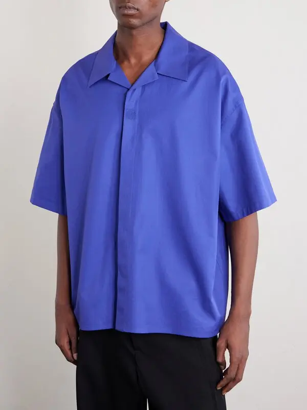 Loewe Camp-collar Logo-embroidered Cotton-twill Shirt