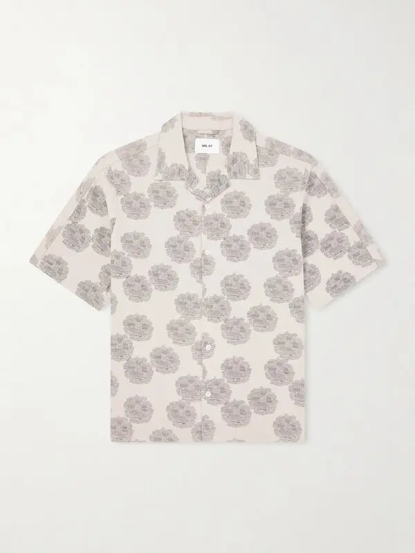 Nn07 Ole 5396 Camp-collar Printed Linen And Cotton-blend Shirt