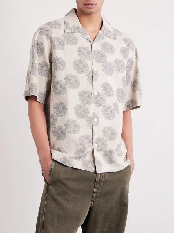 Nn07 Ole 5396 Camp-collar Printed Linen And Cotton-blend Shirt
