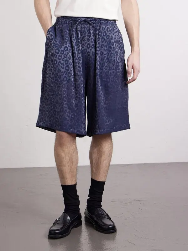 Needles Straight-leg Leopard-jacquard Drawstring Shorts