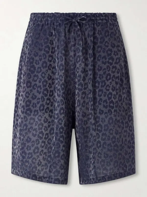 Needles H.d. Straight-leg Leopard-jacquard Drawstring Shorts - Navy