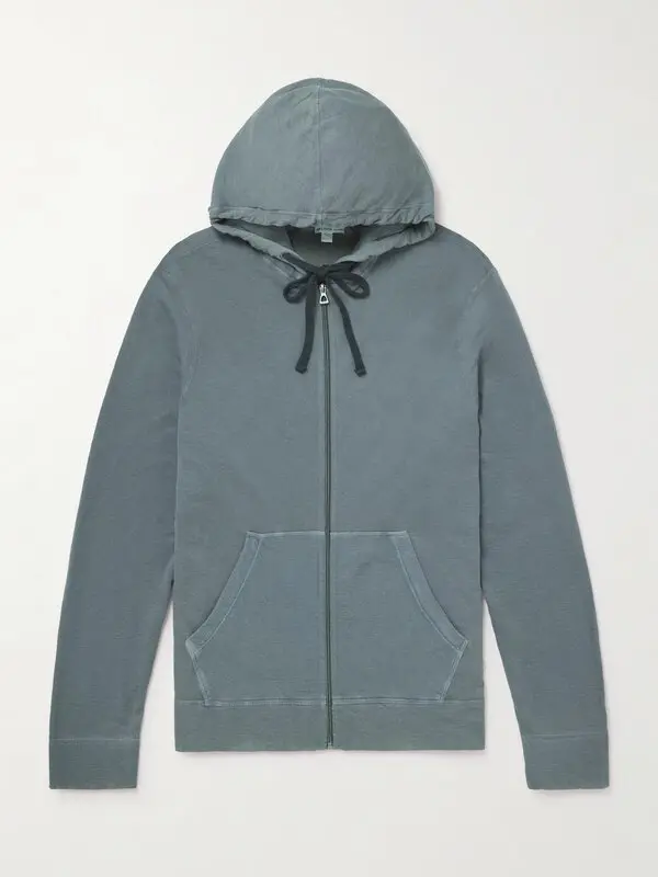 JAMES PERSE Loopback Supima Cotton-jersey Zip-up Hoodie - Blue