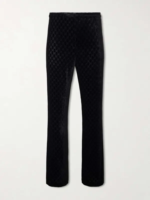 Gucci Straight-leg Logo-devoré Velvet Trousers