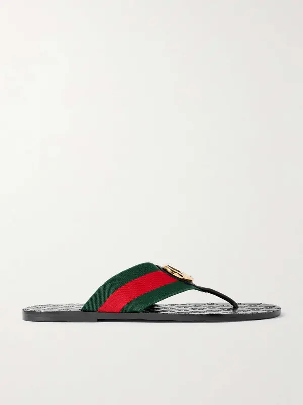 Gucci Riviera Logo-embellished Leather Sandals - Black
