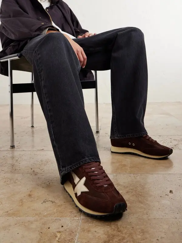 GOLDEN GOOSE Marathon Suede And Leather-trimmed Sneakers - Brown