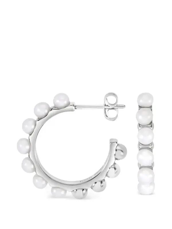 DOWER & HALL Large Timeless Pearl Hoop Earrings - Silver