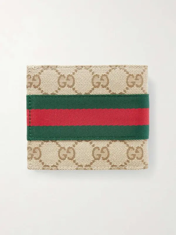 Gucci Webbing-trimmed Monogrammed Canvas Bi-fold Wallet