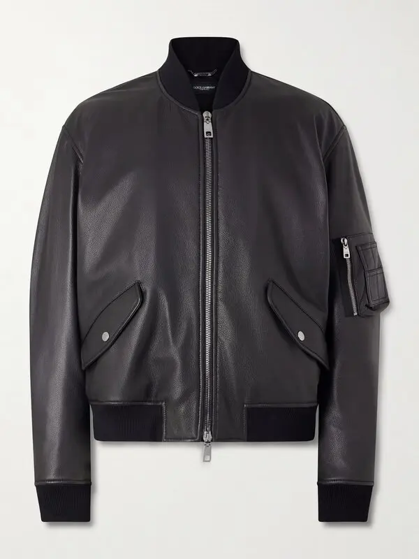 Dolce & Gabbana Padded Full-grain Leather Bomber Jacket