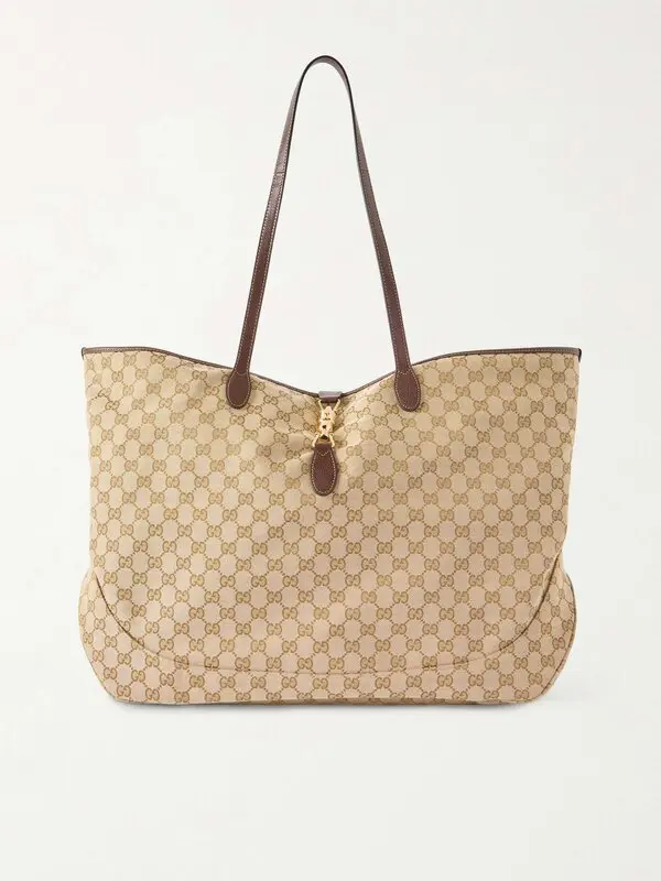 Gucci Jackie Large Leather-trimmed Monogrammed Canvas Tote Bag - Dark Brown