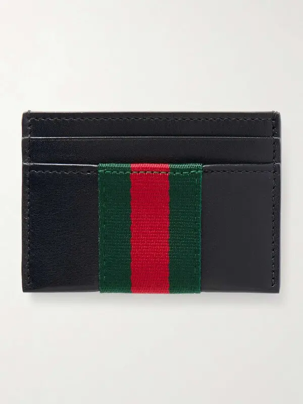 Gucci Webbing-trimmed Leather Cardholder