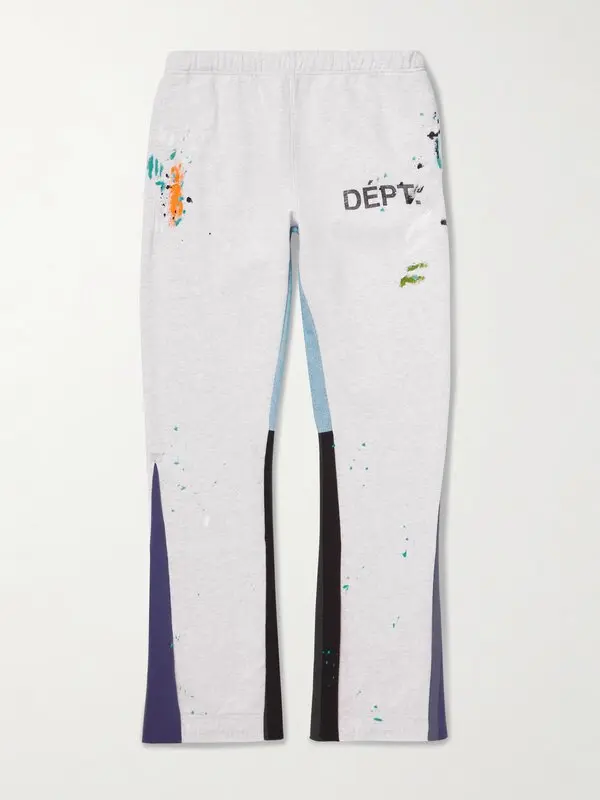 GALLERY DEPT. Logo-print Paint-splattered Cotton-jersey Sweatpants - Gray