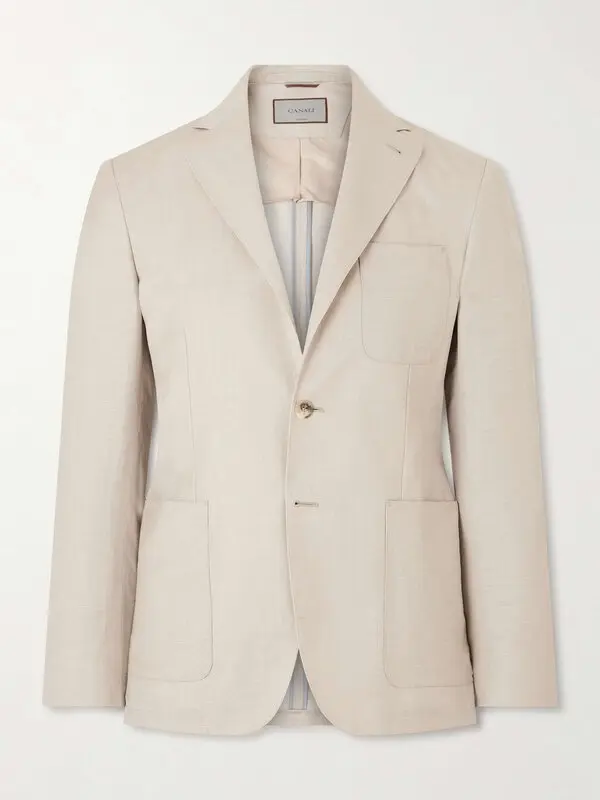 Canali Wool And Linen-blend Blazer - Beige