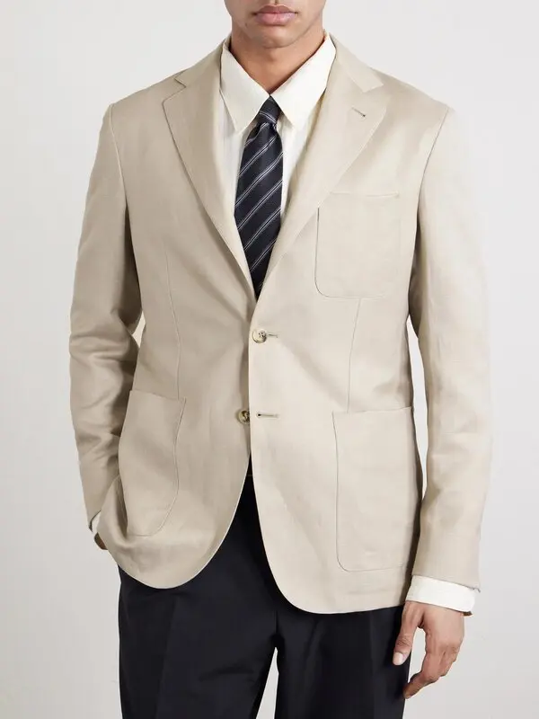 Canali Wool And Linen-blend Blazer - Neutrals