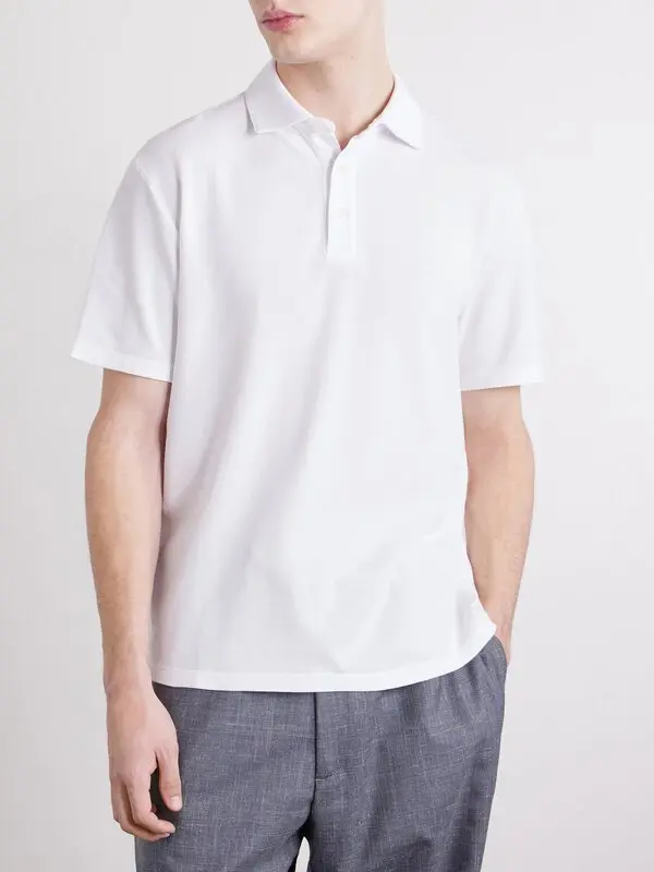 Altea Greg Cotton-blend Piqué Polo Shirt - White