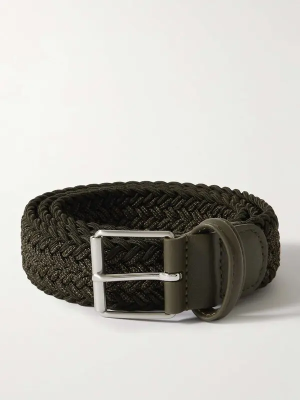 Anderson's 3.5cm Leather-trimmed Woven Belt - Dark Green