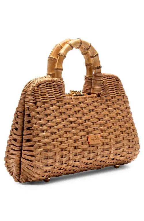 FRANCES VALENTINE Buzzy Woven Wicker Top Handle Bag - Toast