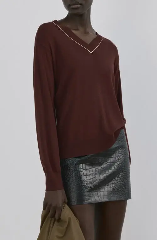 Mango Bert Jersey V-neck Sweater - Chocolate