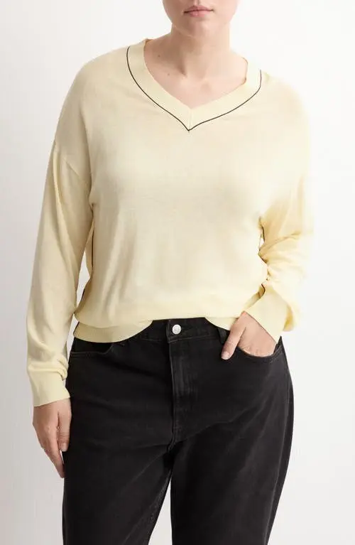 Mango Bert Jersey V-neck Sweater - Pastel Yellow