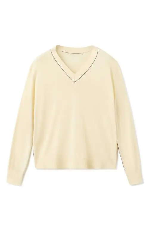 Mango Bert Jersey V-neck Sweater - Pastel Yellow