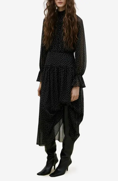 Mango Polka Dot Long Sleeve Midi Dress