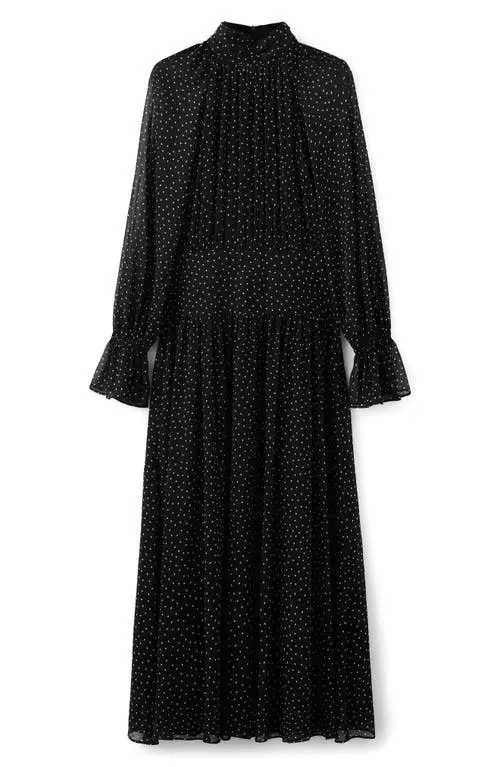 Mango Polka Dot Long Sleeve Midi Dress