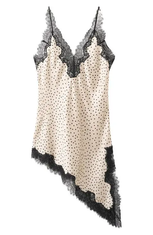 Mango Silver Polka Dot Lace Trim Satin Top - Ecru