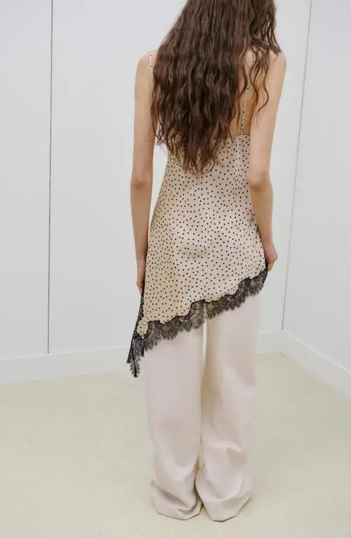 Mango Polka Dot Lace Trimmed Satin Top