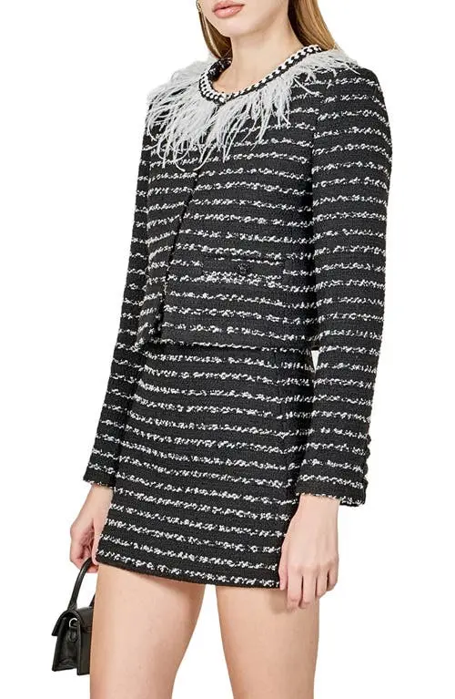 Endless Rose Feather Trim Tweed Jacket