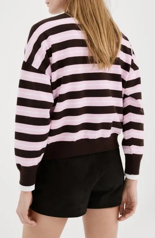 Mango Mixed Stripe Crewneck Sweater - Chocolate