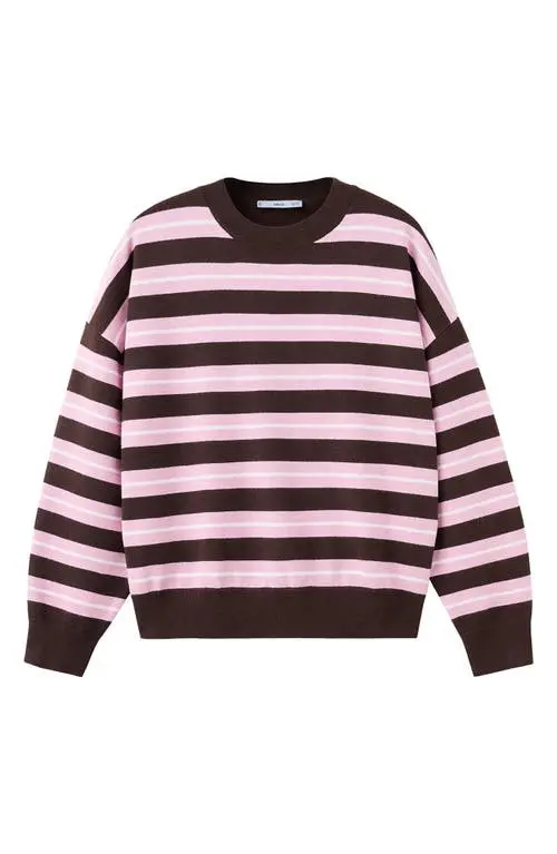 Mango Mixed Stripe Crewneck Sweater - Chocolate
