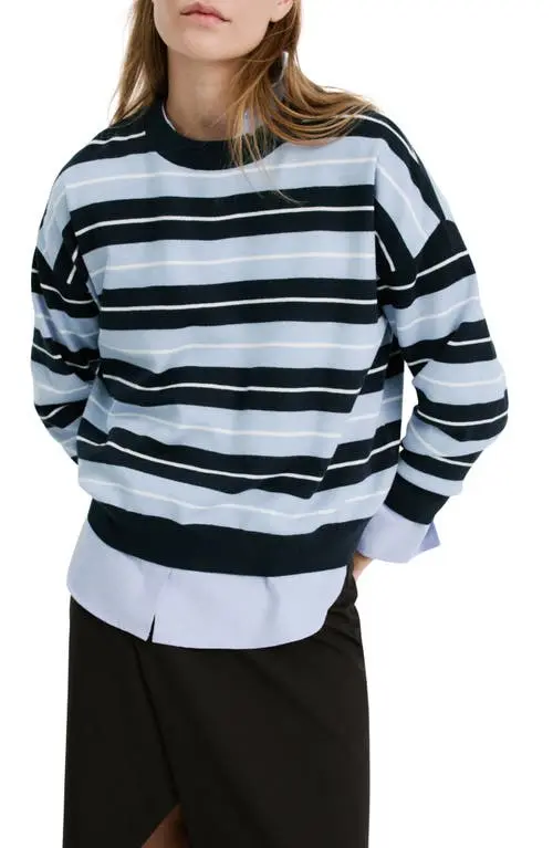 Mango Mixed Stripe Crewneck Sweater - Dark Navy